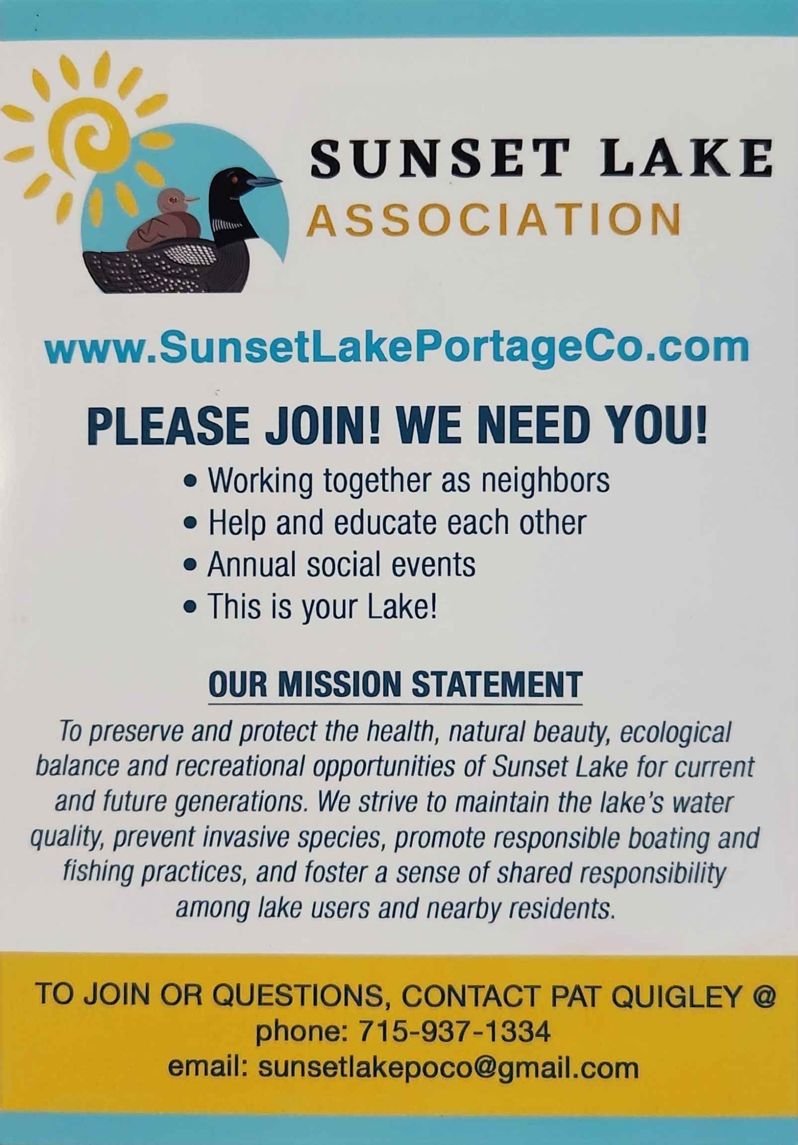 Please Join We Need You Sunset Lake Association